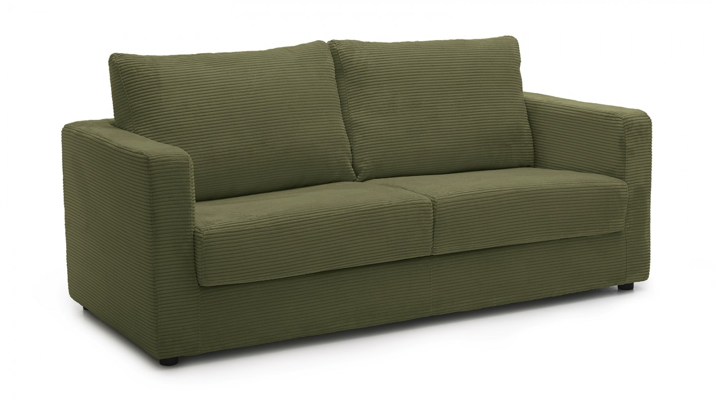 Canapé convertible 3 places en velours côtelé vert kaki - ouverture ...