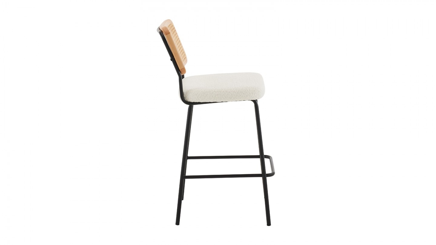 Lot de 2 tabourets de bar en tissu bouclé beige et cannage naturel ...