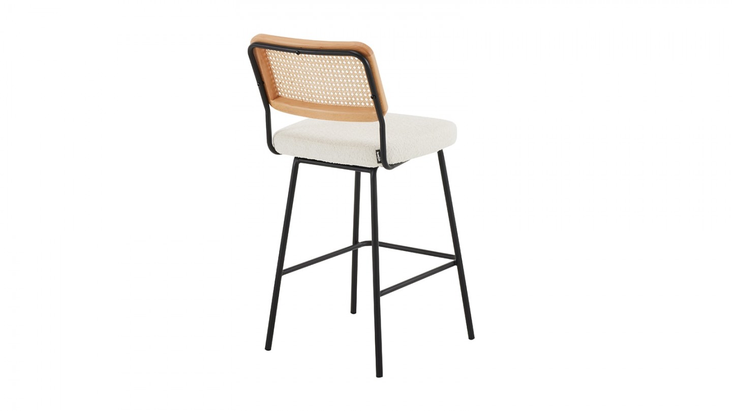 Lot de 2 tabourets de bar en tissu bouclé beige et cannage naturel ...