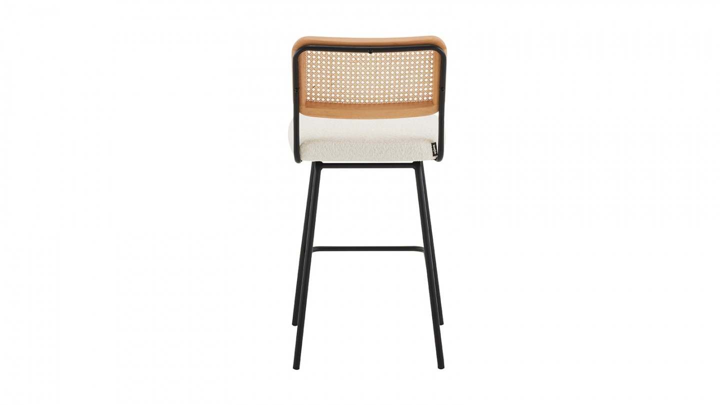 Lot de 2 tabourets de bar en tissu bouclé beige et cannage naturel ...
