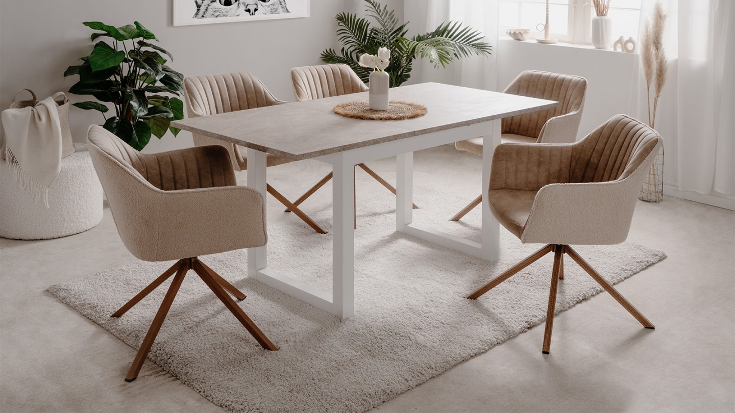 Table à manger extensible 6/8 personnes effet travertin et blanc 120/ ...