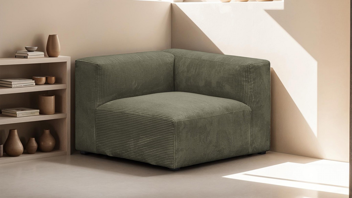 Chauffeuse d'angle à droite modulable en velours côtelé vert kaki ...
