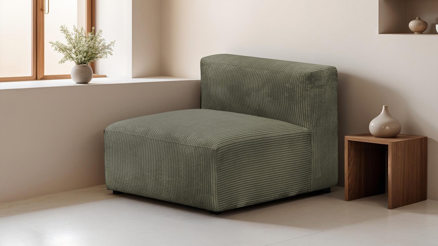 Chauffeuse sans accoudoirs modulable en velours côtelé vert kaki ...