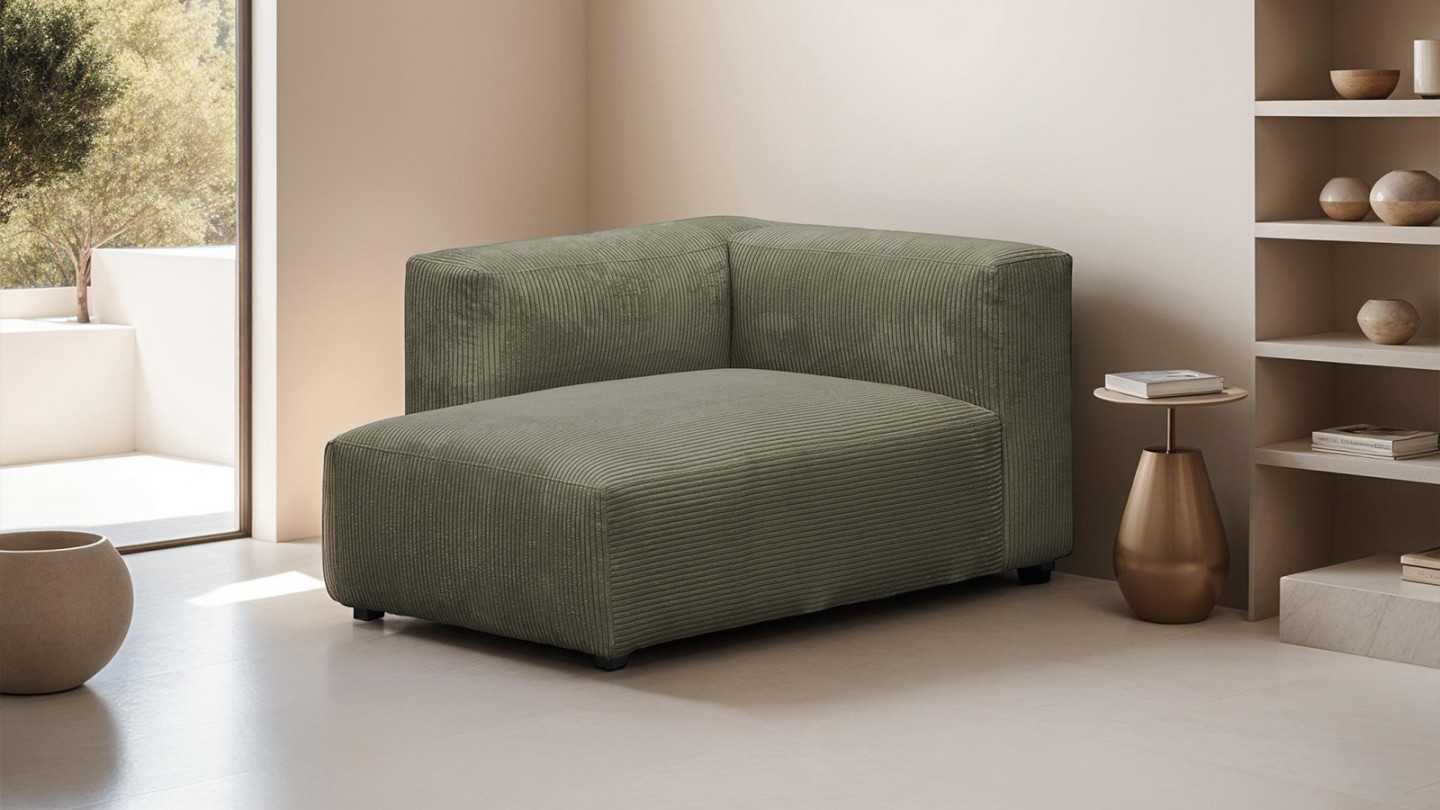 Méridienne d'angle à gauche modulable en velours côtelé vert kaki ...