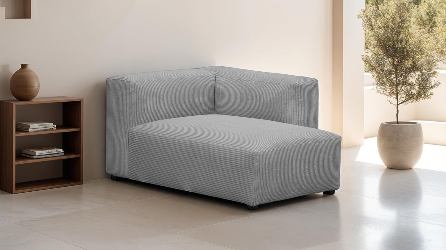 Méridienne d'angle à droite modulable en velours côtelé gris clair ...