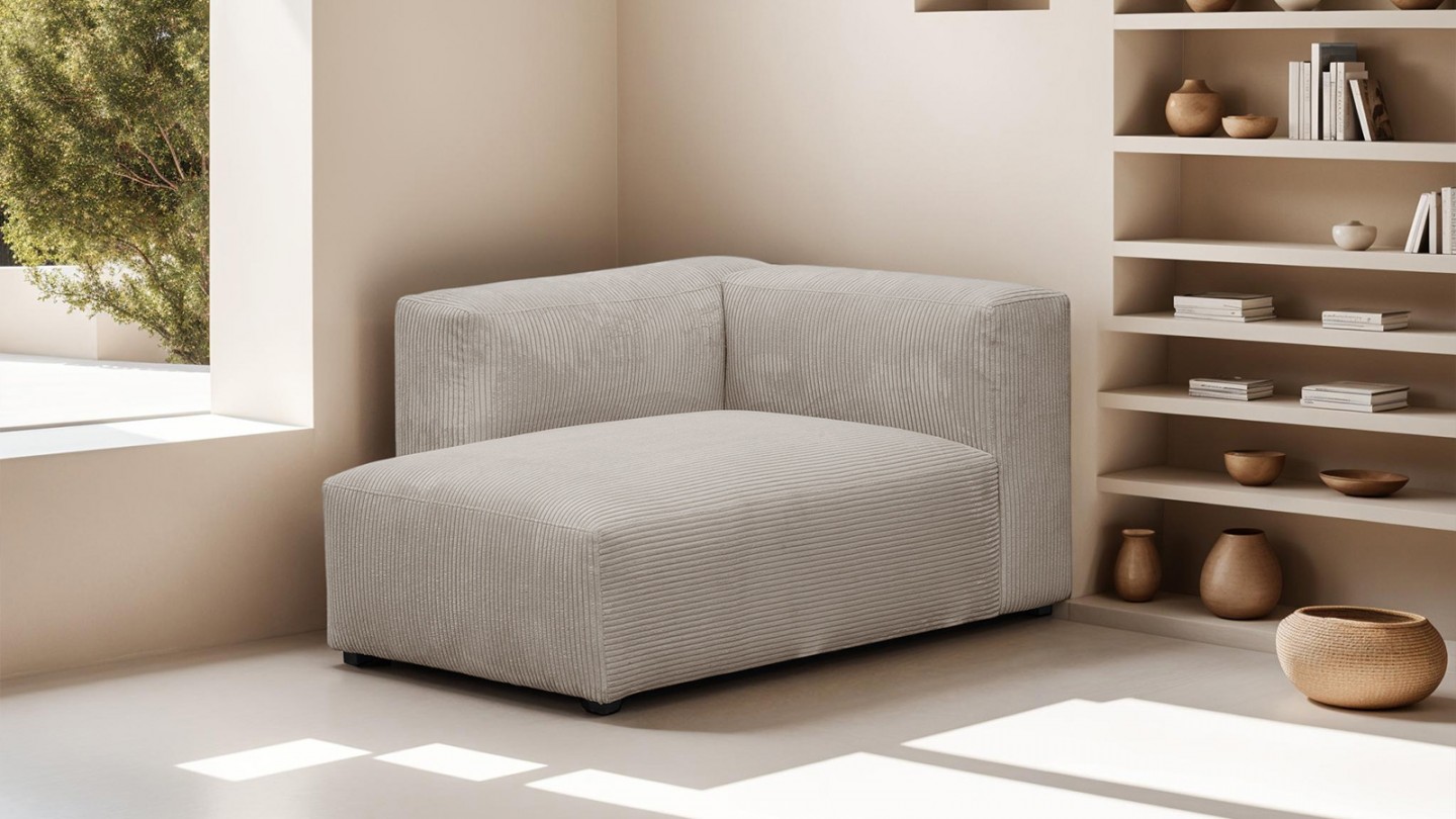 Méridienne d'angle à gauche modulable en velours côtelé taupe - Modulo ...