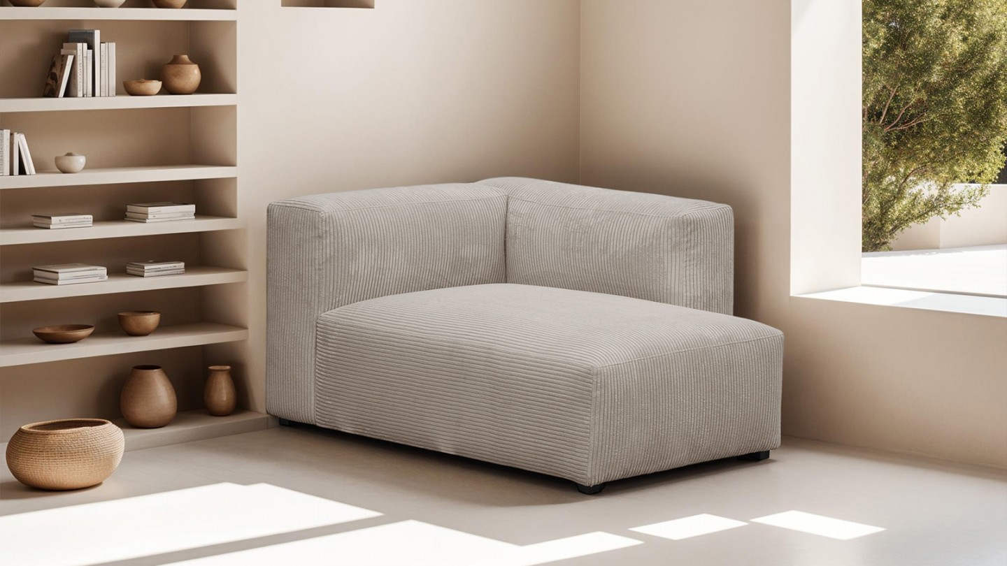 Méridienne d'angle à droite modulable en velours côtelé taupe - Modulo ...