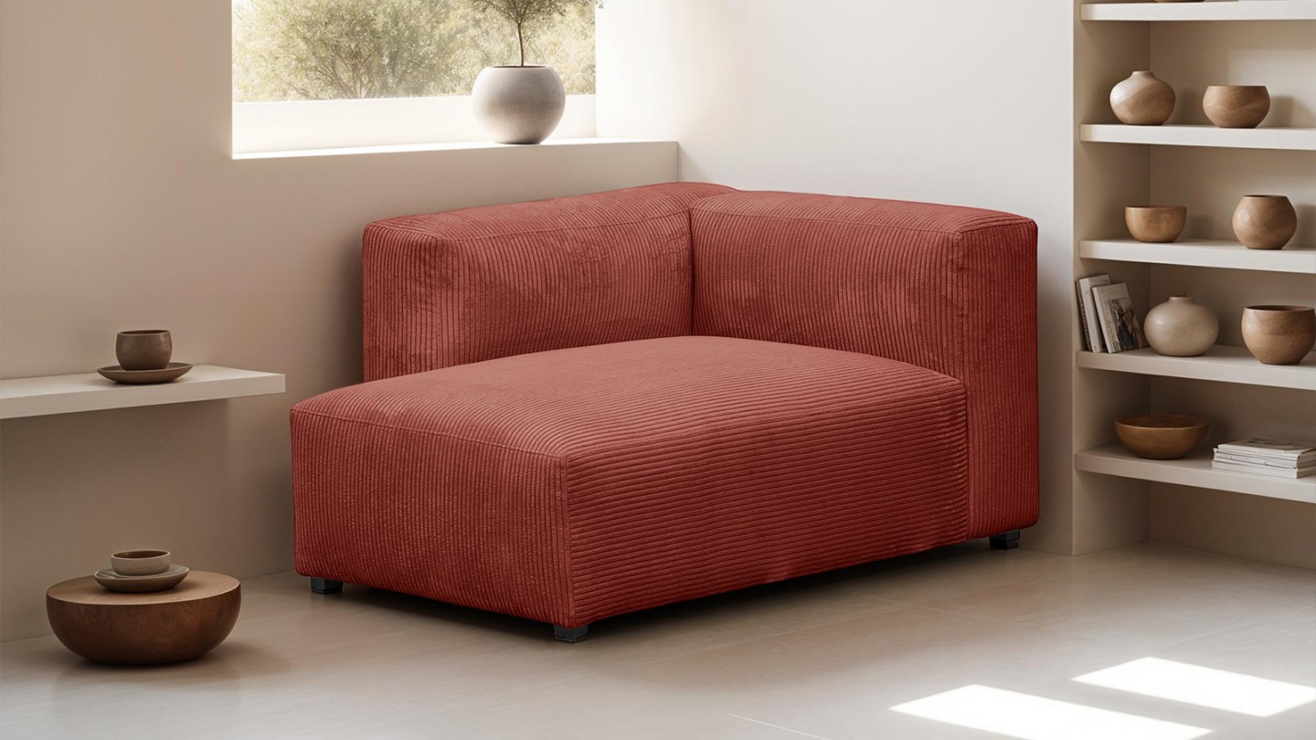 Méridienne d'angle à gauche modulable en velours côtelé rouille ...