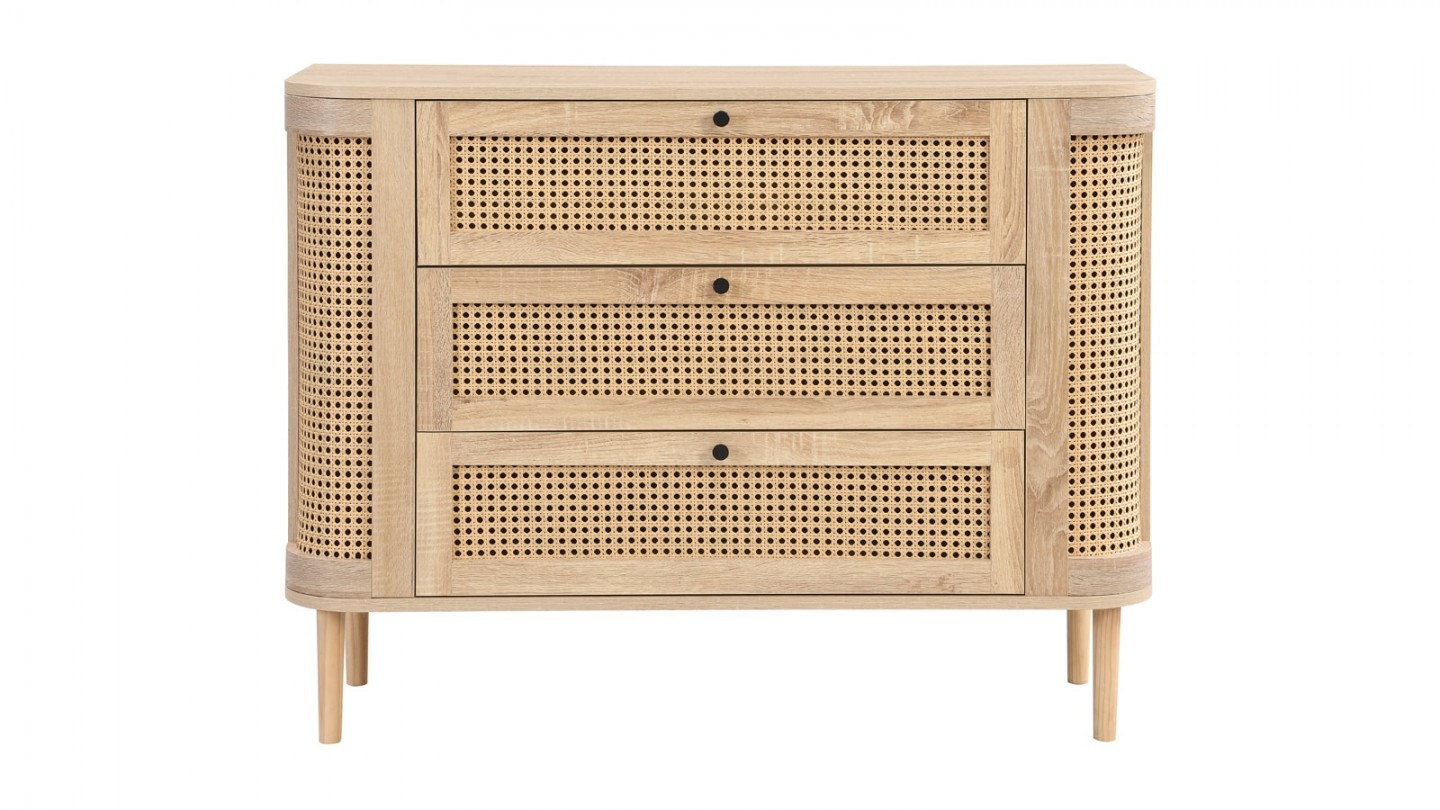 Commode 3 tiroirs couleur chêne et cannage 105 cm - Bali - Homifab