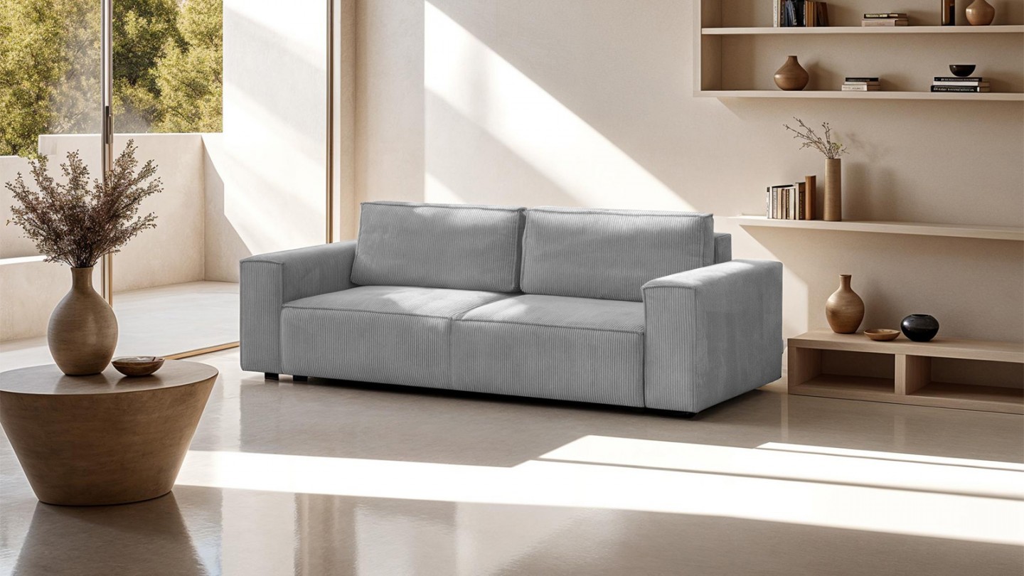 Canapé modulable 3 places en velours côtelé gris clair - Harper Mod - Homifab