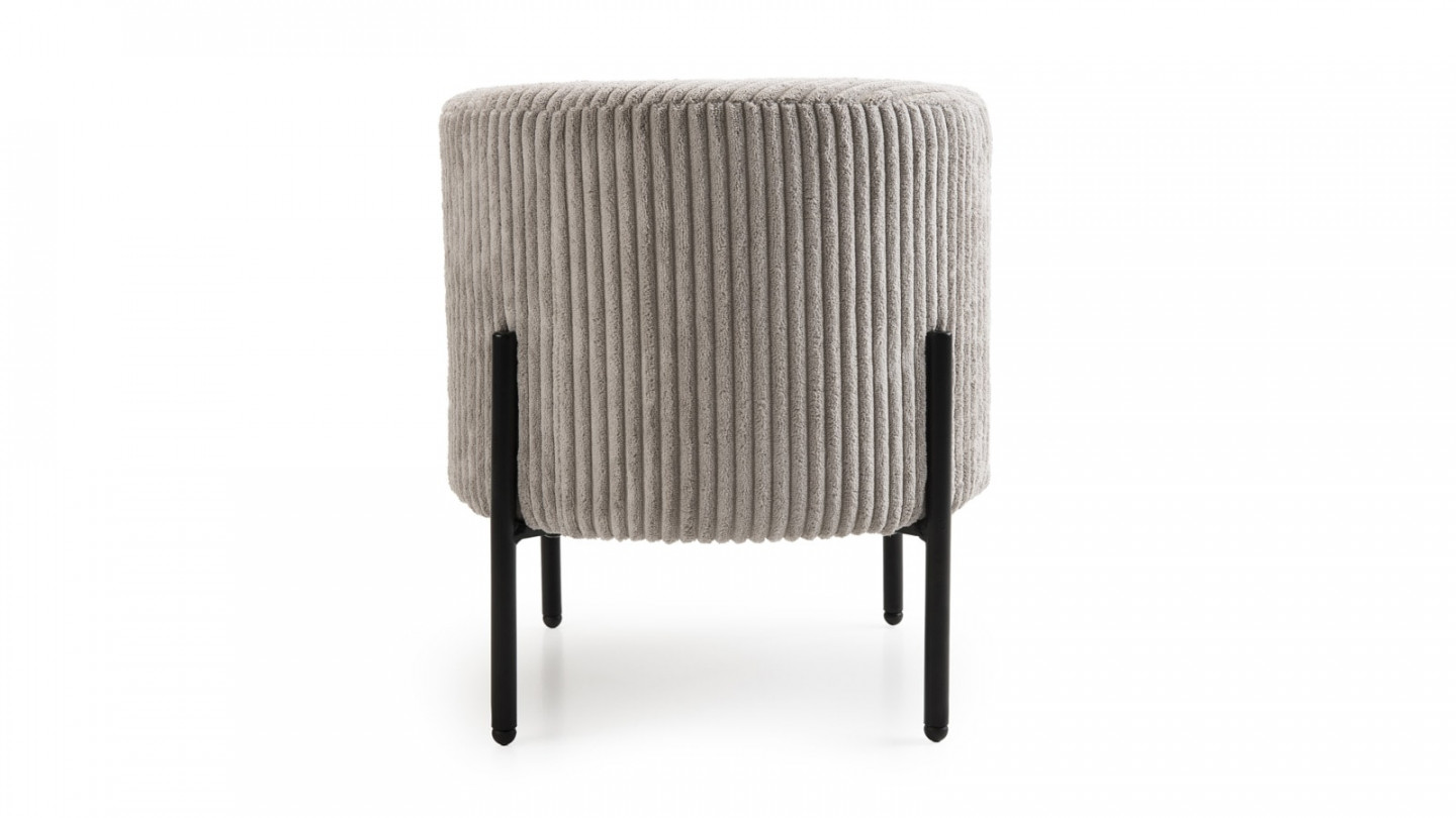 Tabouret rond en velours côtelé gris perle piètement métal - Agathe ...