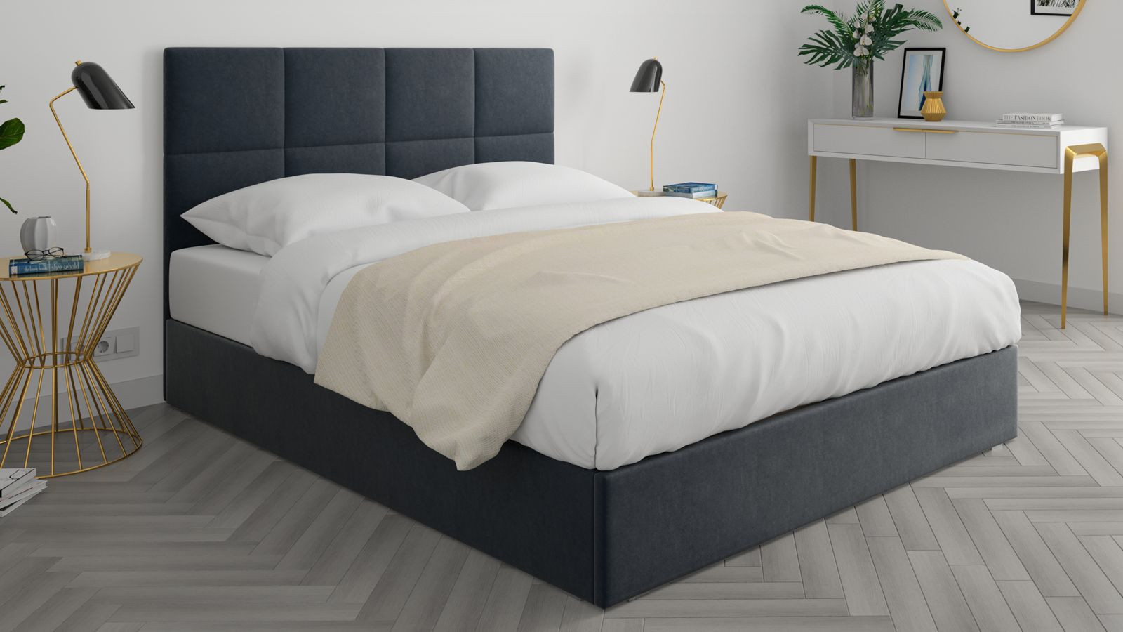 Lit Emy en velours gris anthracite 2 places - 140x190cm - Homifab