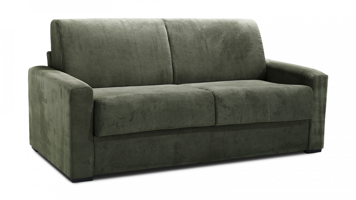 Canapé convertible 3 places en velours côtelé vert - Ouverture express ...