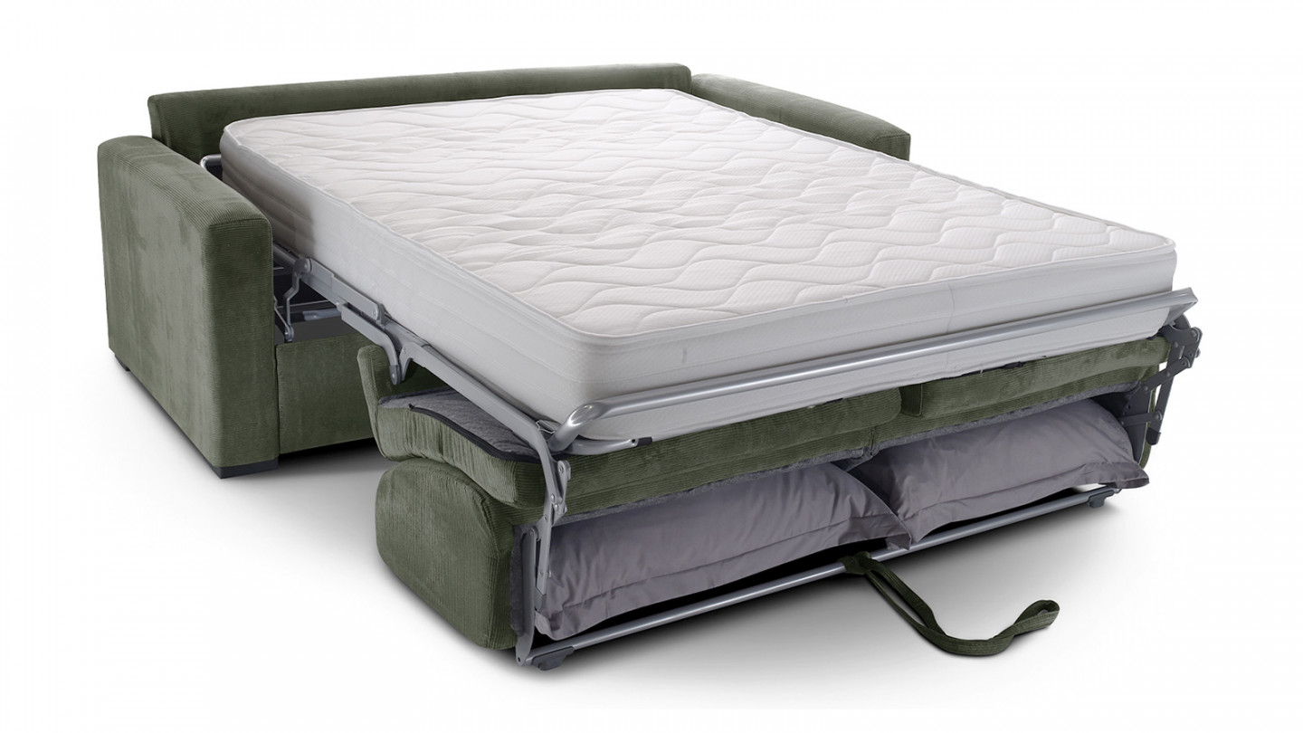 Canapé convertible 3 places en velours côtelé vert - Ouverture express ...