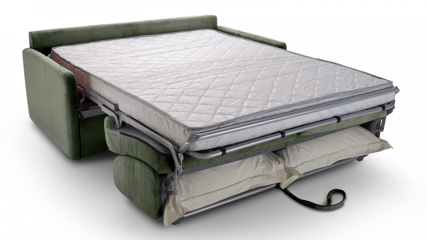 Canapé convertible 3 places en velours côtelé vert - Ouverture express ...