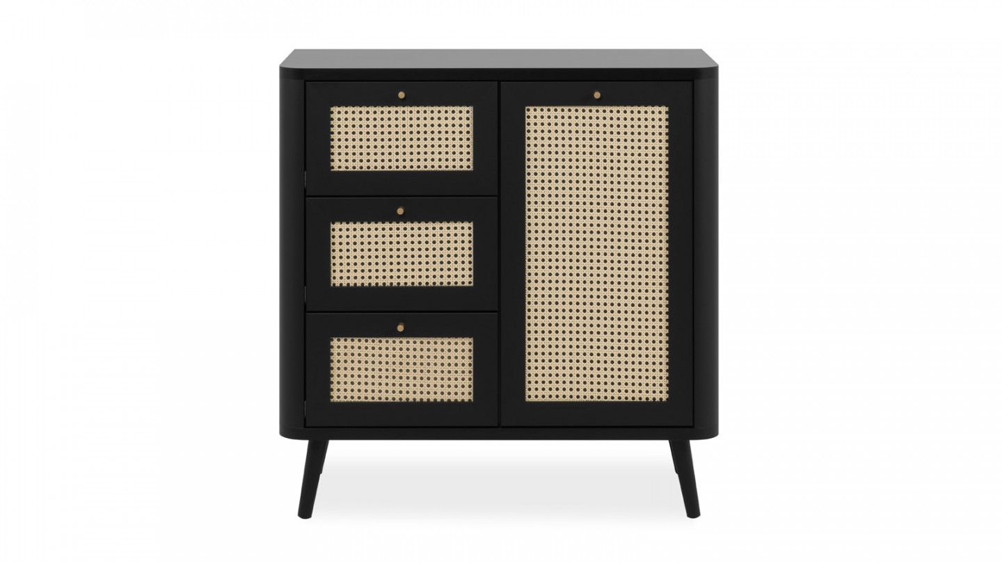 Petit buffet cannage et effet bois noir - Padang - Homifab