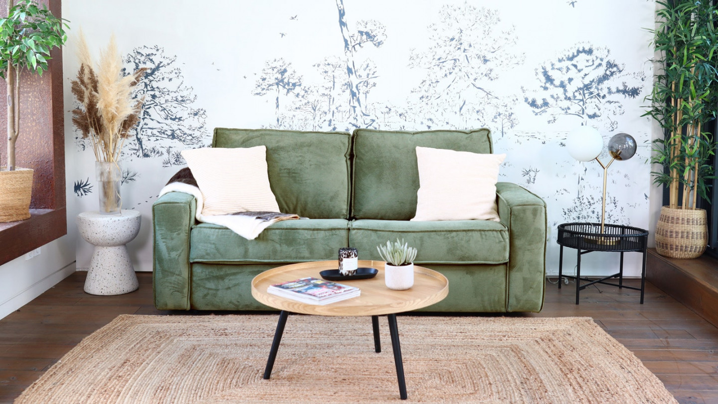 Canapé convertible 3 places en velours côtelé vert - Ouverture express ...