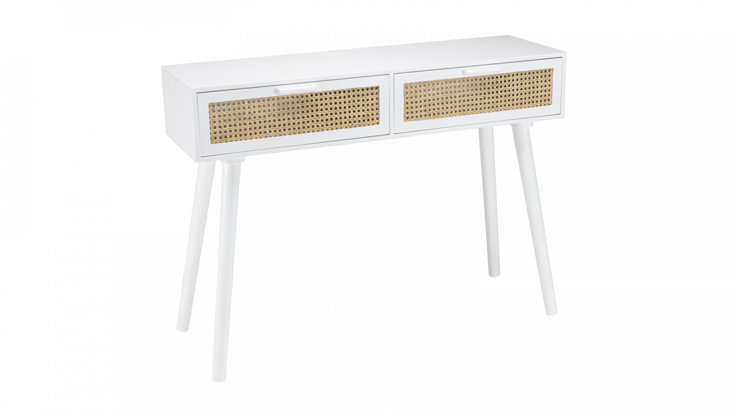 Console blanche 2 tiroirs cannage naturel - Sandro - Homifab