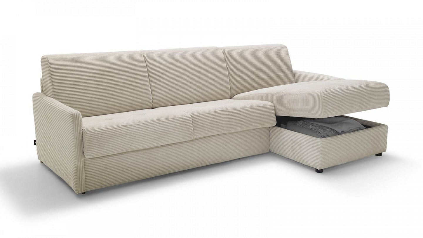 Canapé d'angle réversible convertible 3 places en velours côtelé beige ...