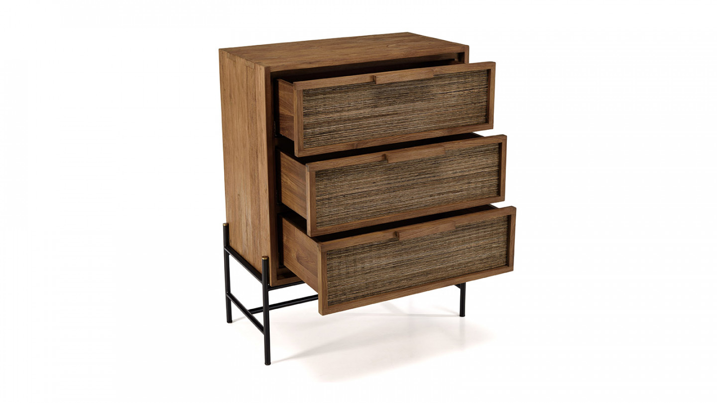 Commode 3 tiroirs en bois de teck recyclé - Sixtine