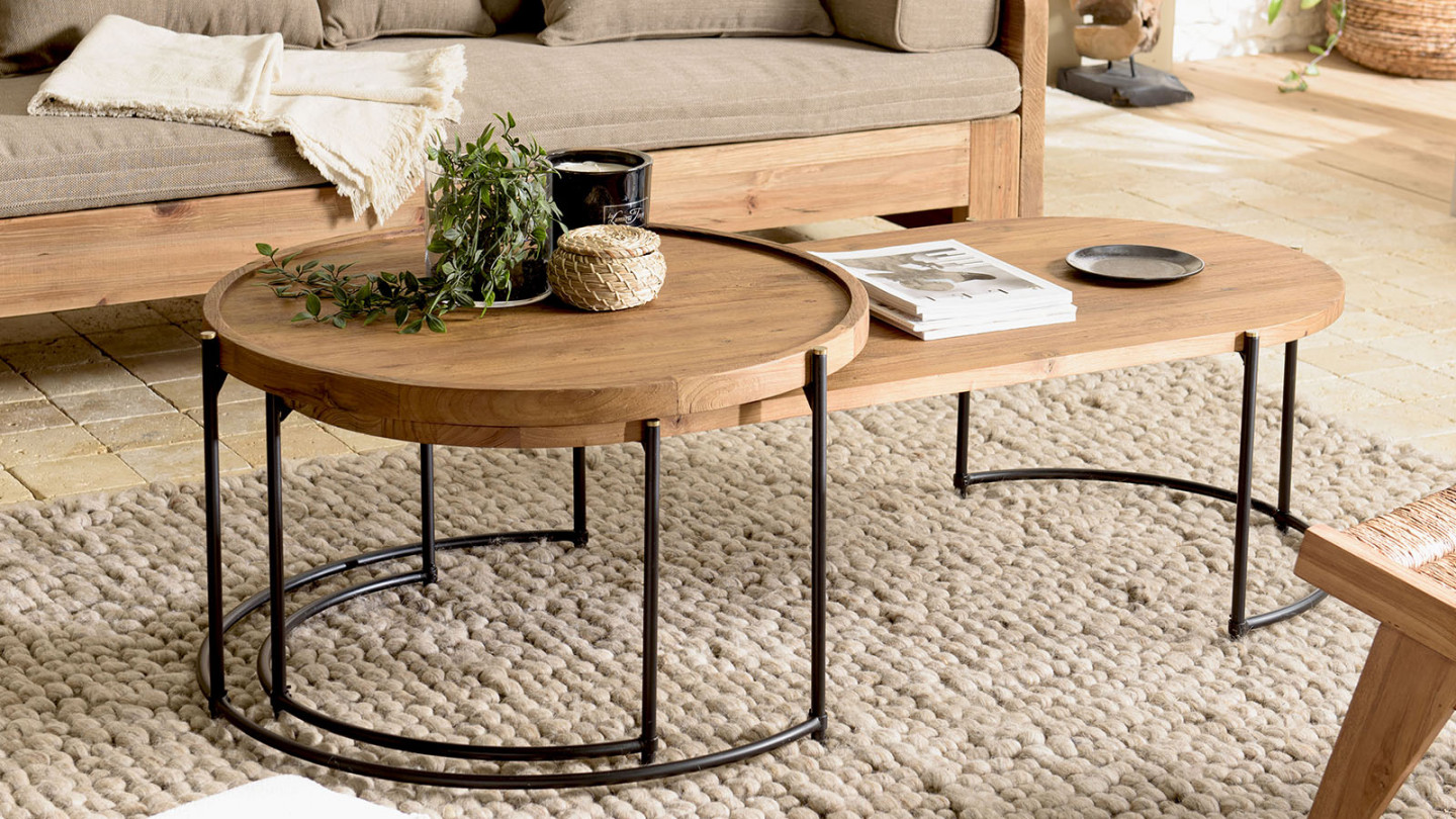 Set de 2 tables basses ovale et ronde - Sixtine