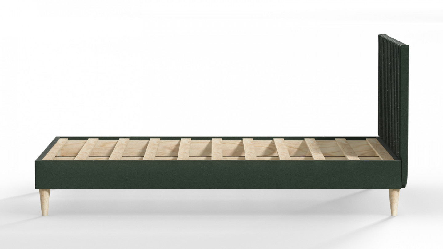 Lit adulte 140x190 en velours vert avec tête de lit matelassée - Eliot ...