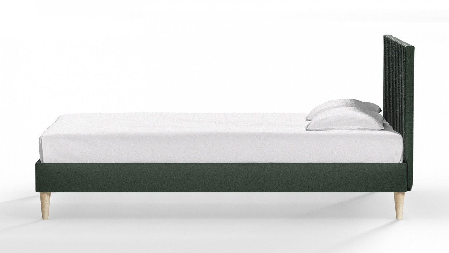Lit adulte 140x190 en velours vert avec tête de lit matelassée - Eliot ...