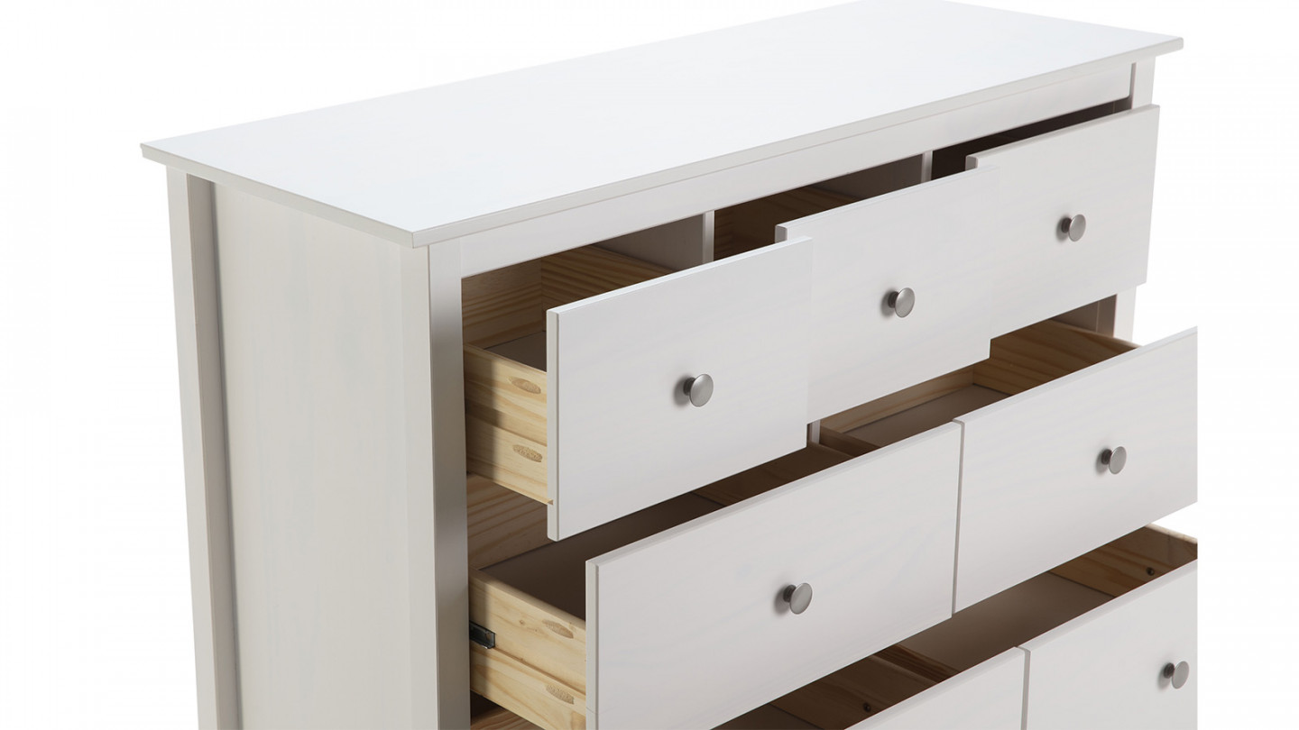 Commode 7 tiroirs en pin massif blanc 110 cm - Elton - Homifab