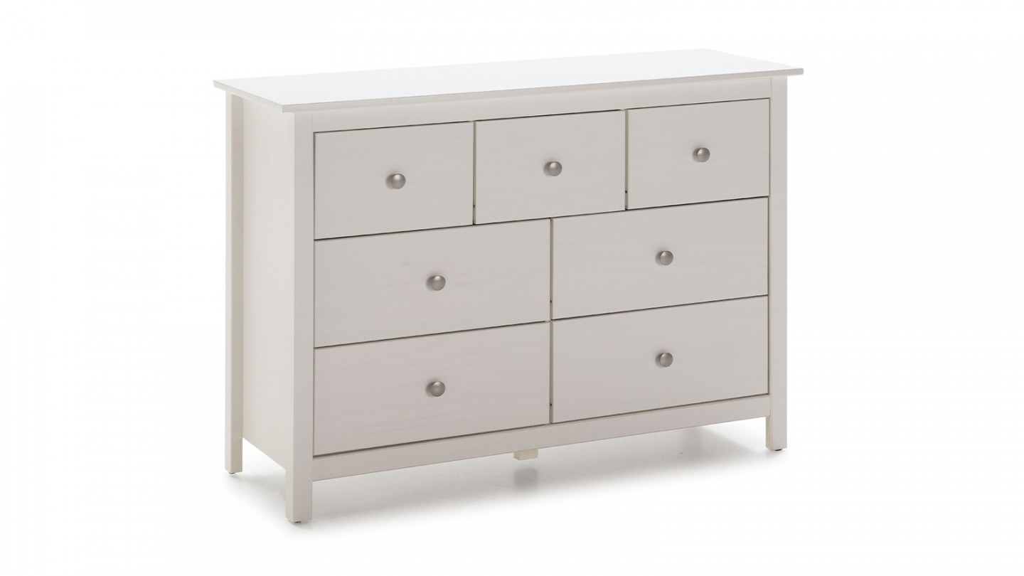 Commode 7 tiroirs en pin massif blanc 110 cm - Elton - Homifab
