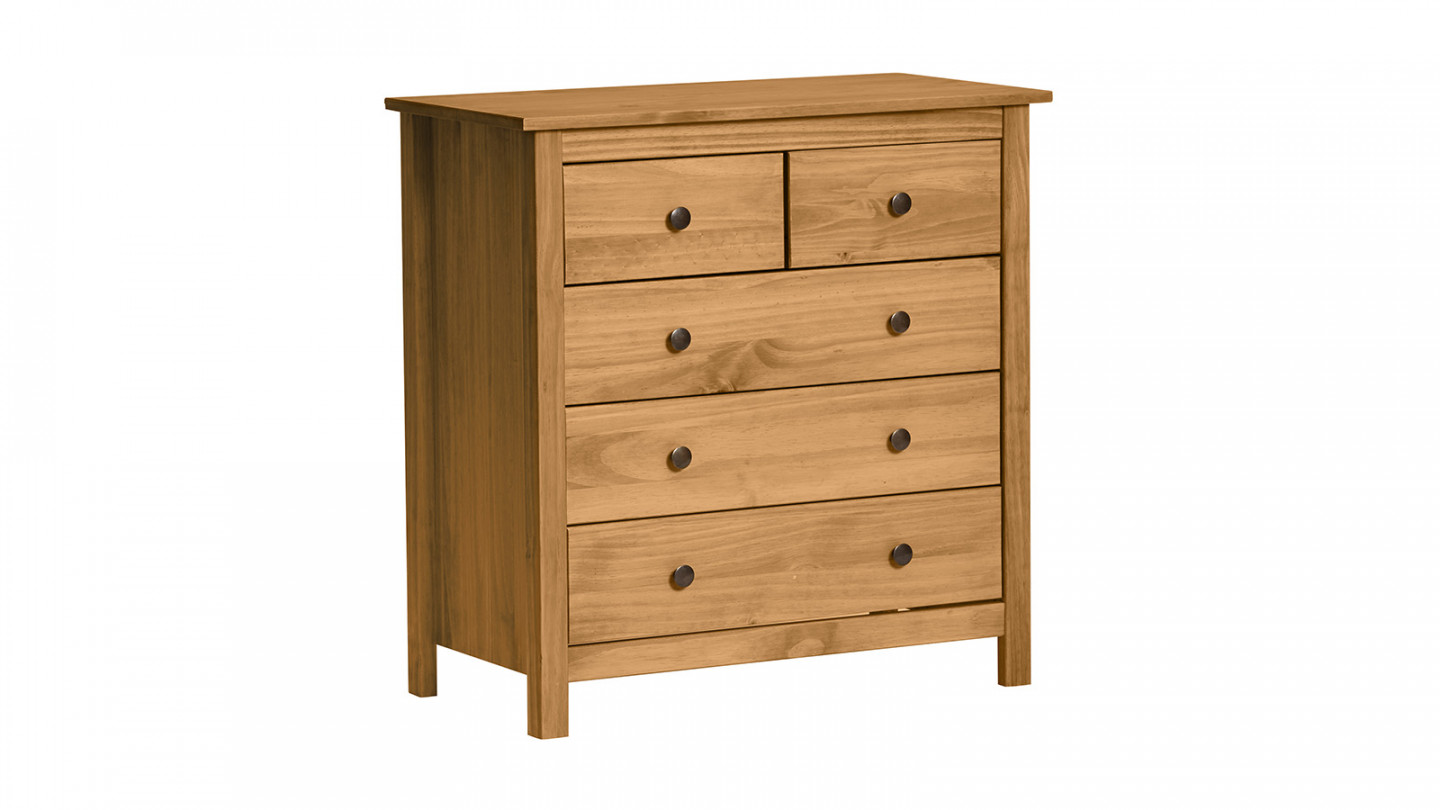Commode 5 tiroirs en pin massif couleur bois naturel 79 cm - Elton ...