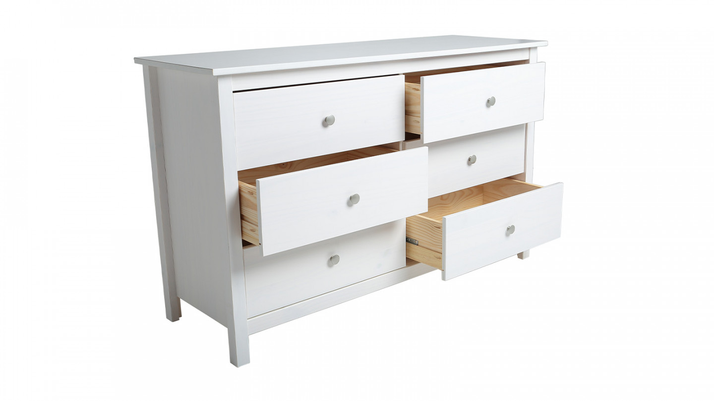 Commode 6 tiroirs en pin massif blanc 130 cm - Elton - Homifab