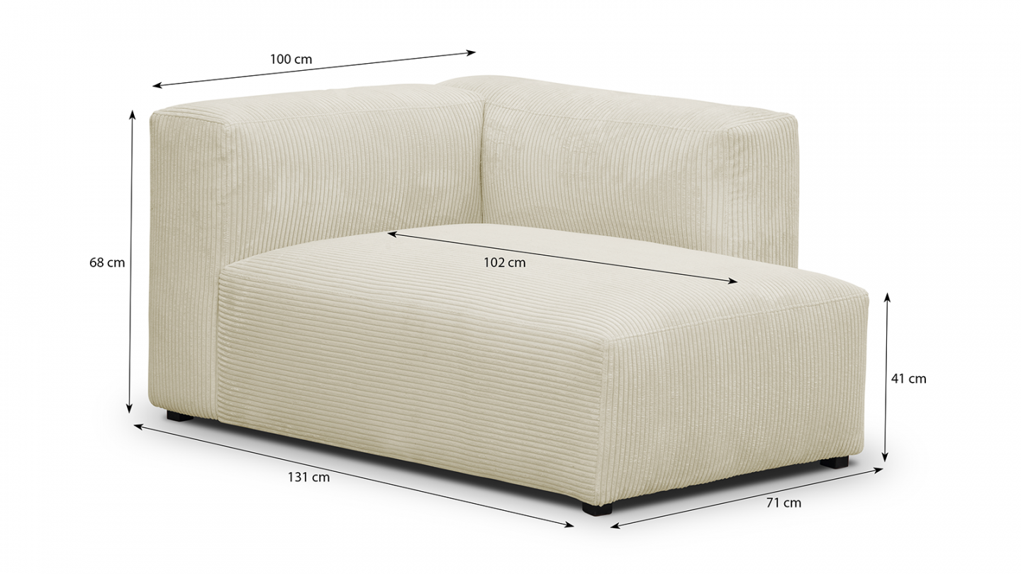 Méridienne d'angle à droite modulable en velours côtelé beige - Modulo ...