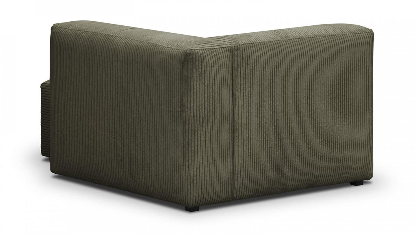 Méridienne d'angle à droite modulable en velours côtelé vert kaki ...